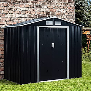 Outsunny 7' x 4' Steel Storage Shed Organizer, Garden Tool House with 4 Vents and 2 Easy Sliding Doors for Backyard, Patio, Garage, Lawn, Dark Grey