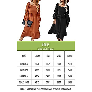AOVDE Women's Square Neck 3/4 Sleeve Dress Solid Color High Waist Fall Dress Casual Party Flowy Midi Dress Green Small
