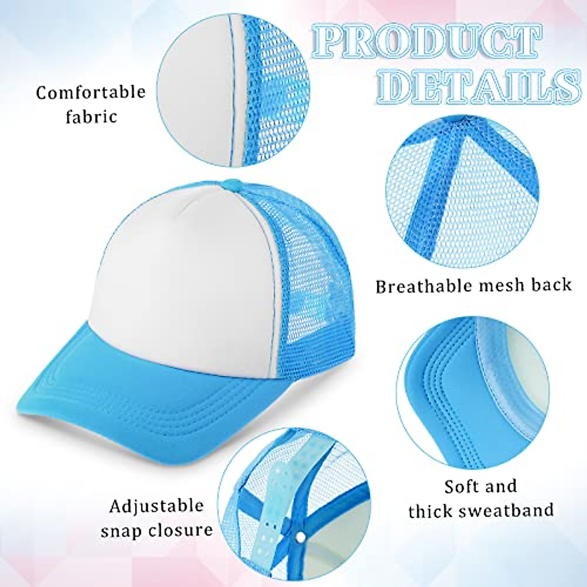 18 Pack Sublimation Blank Polyester Mesh Cap Trucker Summer Mesh Cap Unisex Two Tone and Solid Trucker Hats Blank Snapback Hat Sublimation Blank Mesh Baseball Cap for Men Women