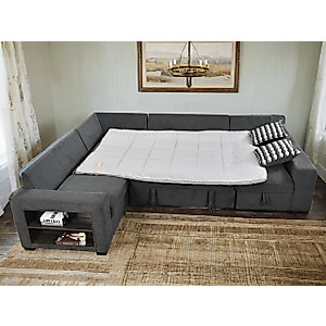 THSUPER Oversized Sectional Sleeper Sofa with Pull Out Bed, Chaise Lounge and Side Storage, U Shaped Comfy Sectional Sofa Couches Set for Living Room - 6 Seater, Dark Grey Fabric