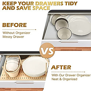 Wood Pegboard Drawer Organizer Drawer Peg Wooden Peg Board System Dish and Plate Organizer Adjustable Pegboard Wall Shelf and Drawer Organizer for Food Containers Cookware Utensils (2 Set)