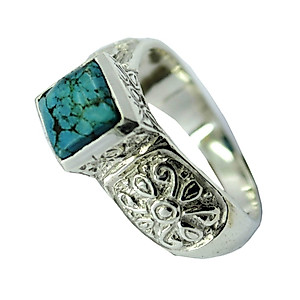 55Carat Genuine Turquoise Vintage Ring Silver Square Cut Handmade Astrological Size 5,6,7,8,9,10,11,12