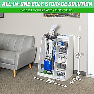 GoSports Premium Wooden Golf Bag Organizer and Storage Rack – Black, Brown, and White