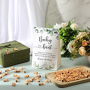 Gemscream 101 Pcs Baby Shower Games Include Paperboard Baby Hunt Sign 100 Mini Plastic Babies Tabletop Sign Tiny Babies Funny Baby Shower Prizes for Gender Reveal Party Favors (Green,Greenery)