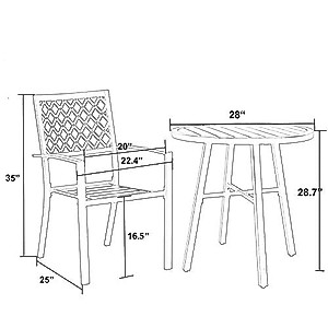 MFSTUDIO 3-Piece Patio Bistro Sets Outdoor Matel Furniture Set with 1 x Table and 2 x Chair for Garden Backyard,Black