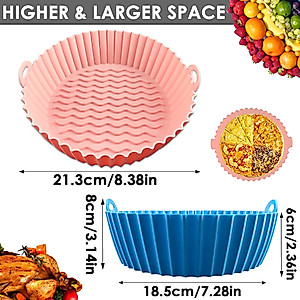 LOMSIOY 2 Pack Air Fryer Silicone Pot Reusable Round Air Fryer Oven Accessories with Handle Silicone Liner Tray Kitchen Accessories 8.4 Inch (Pink Blue)