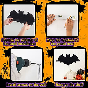 Wood Gothic Home Decor 2 Sets Wood Bat Shelf with 28 Pieces Plastic Bat Wall Stickers Wooden Bat Floating Shelves with Screws Wood Halloween Christmas Display Shelves Wall Decor Halloween Wall Decals