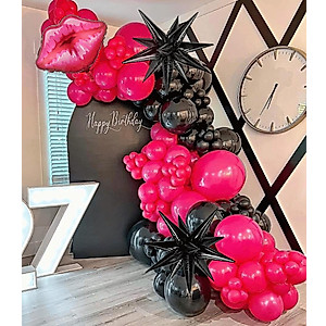 Hot Pink Black Metallic Gold Balloon Garland kit with High Heels Balloons, Red Lips, Lipstick Foil balloons For Princess Themed Birthday Decoration Makeup Party Bachelor Party Supplies