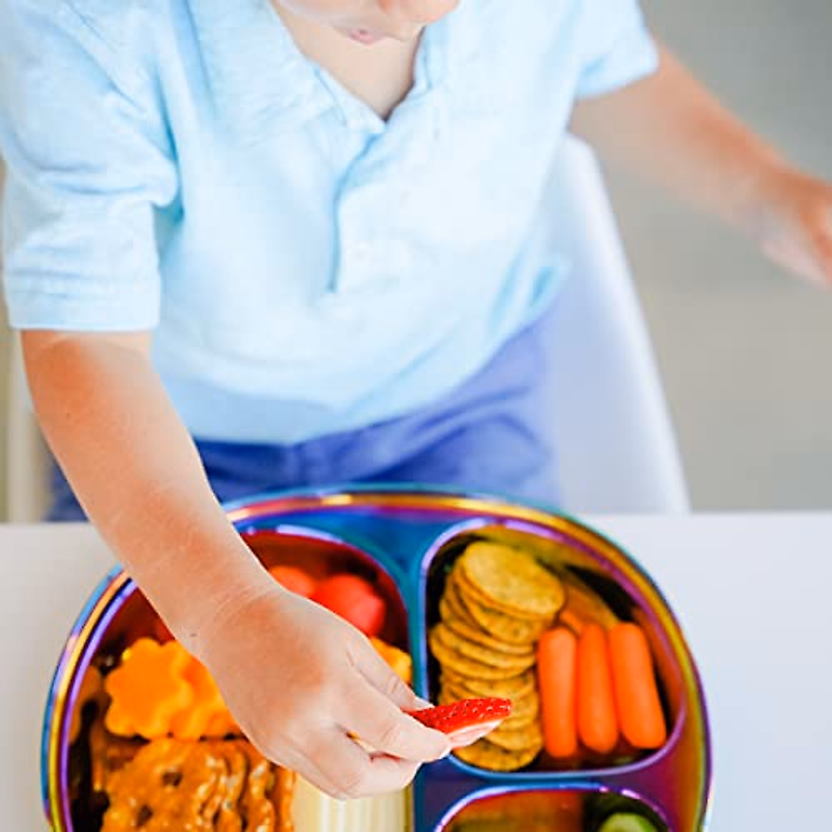 Ahimsa Stainless Steel Balanced Bites Plate | 1 x Divided Plate | Toddler Dishware | No Plastic | 100% BPA Free | Dishwasher Safe (Iridescent Blue)