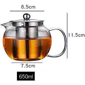 HKKAIS Glass Teapot with Removable Infuser Stovetop & Microwave Safe Borosilicate Clear Glass Teapot (22OZ)