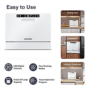 Comfook Compact Dishwasher Big Capacity Countertop Dishwasher with 5 Washing Programs, Portable Dishwasher with 6 Place Setting Rack and Silverware Basket for Party, Apartments, Dorms, RV, Boats