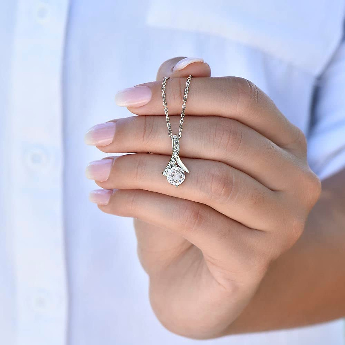 New US Citizen Gifts for Women, Ribbon Necklace Cubic Zirconia, Congratulations Citizenship New American Citizen, United States Citizen Gift, Immigrant (14K White Gold Finish)