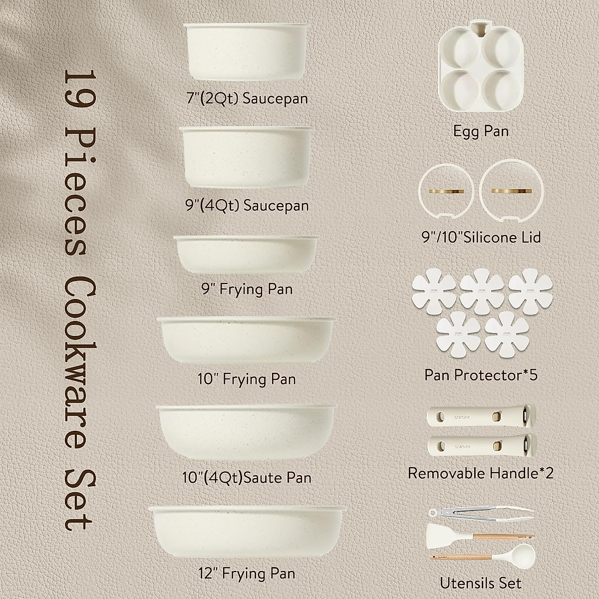 CAROTE 19pcs Pots and Pans Set, Nonstick Cookware Set, Kitchen Cookware Sets with Removable Handle, RV Cookware Set, Oven Safe