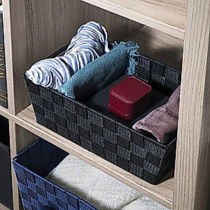 Home Basics Small Polyester Woven Strap Open Bin, Black