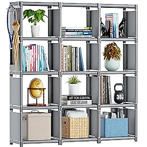 Mavivegue Book Shelf, 12 Cube Storage Organizer, DIY Bookcase, Metal Cube Bookshelf,Tall Book case for Bedroom, Living Room,Office,Closet Storage Organizer, Grey Cubicle Storage Rack