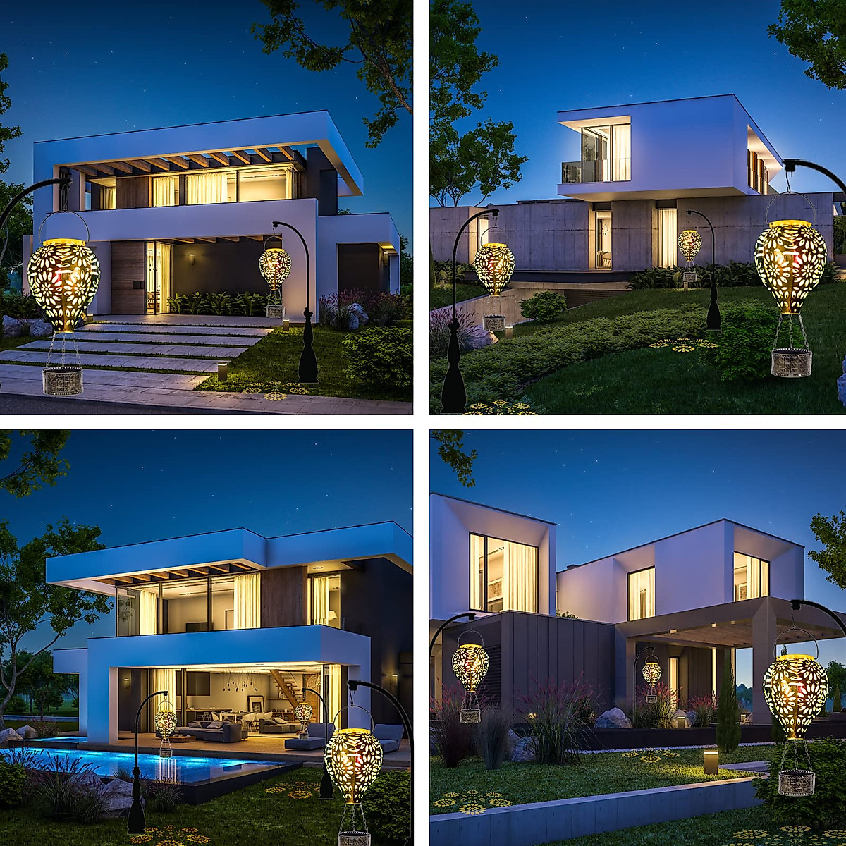 Venniy Solar Hot Air Balloon Lantern, Hanging Solar Lantern Outdoor Waterproof Decorative Metal LED Lantern Solar Lights for Trees Patio Garden Yard Porch Decor, Multi-Color