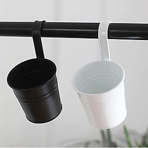 XZJMY 5 Pcs Hanging Flower Pots Metal Iron Bucket Planter Pot Metal Bucket Flower Holder with Hook Indoor Outdoor Decor for Railing Fence Balcony Garden (Black)