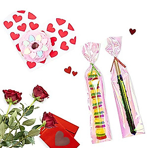 Yotelab Easter Iridescent Holographic Cellophane Treat Bags, 2x10 Inches Pretzel Bags with Ties, Pretzels Individual Bags, Prezetels Sticks Bags,100Pieces