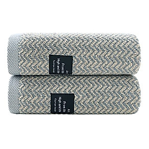 Pidada Hand Towels Set of 2 Wave Striped Pattern 100% Cotton Soft Absorbent Decorative Towel for Bathroom 13.4 x 29.1 Inch (Grey)