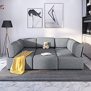CECER U Shaped Modular Sectional Sofa, Convertible L Shaped Couch Sofa, Queen Sleeper Sofa, Variable Modular Oversized Couches for Living Room, (Light Grey)