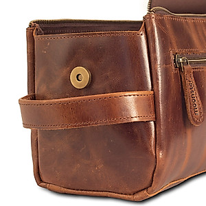 moonster LARGE Travel Toiletry Bag for Men & Women - Mens Toiletry Bags for Traveling - Leather Dopp Kit for Men Shaving Kit - Full Grain Buffalo Leather Pouch, Cosmetic Bag Toiletries Organizer