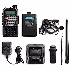 BAOFENG UV-5R+ Plus Two Way Radio, Long Range for Adults Rechargeable with Earpiece, Walkie Talkie for Outdoors, 144-148 420-450MHz, Qualette Series, Black