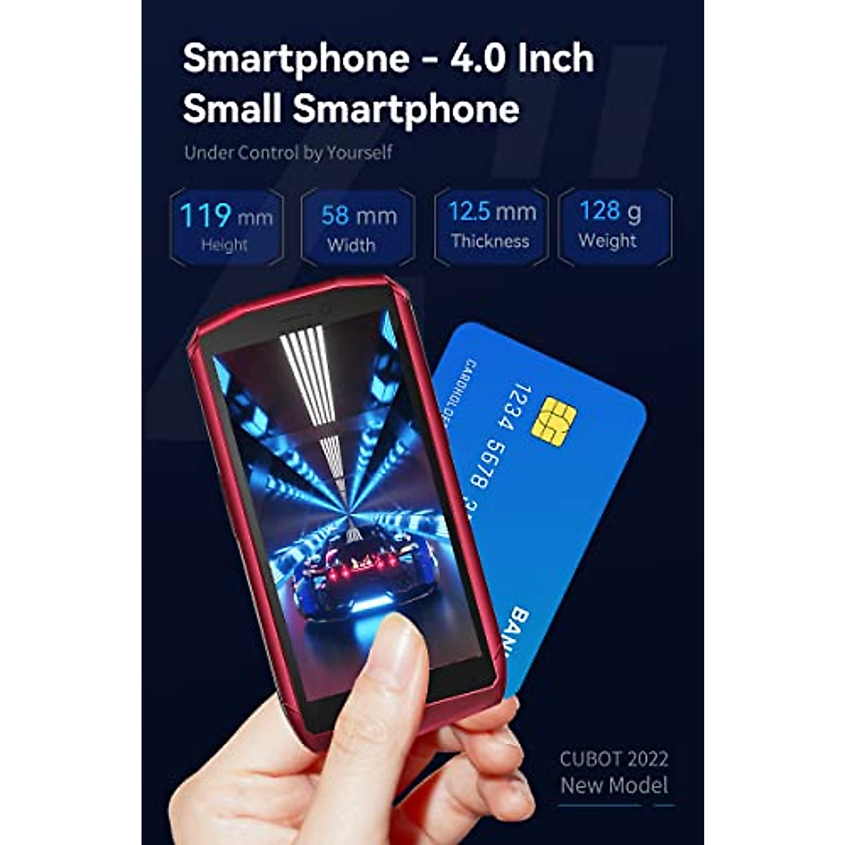 CUBOT Pocket 4.0 inch Mobile Phone, 4G Smartphone SIM Free Phones Unlocked, Android 11 Small Phone,16MP Camera,3000mAh,4GB+64GB/128GB Extension,Face ID/NFC/GPS (Black+Red)
