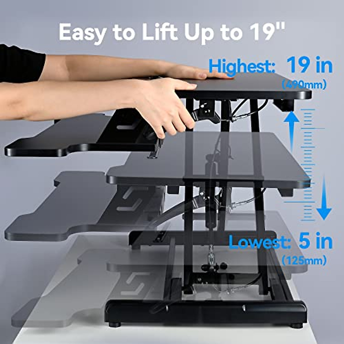 Standing Desk Converter - 35''Wide Stand Up desk Converter for Dual Monitor & Laptop w/Keyboard Tray,Sit to Stand Ergonomic Height Adjustable Riser Converter Computer Workstation for Home Office,Black