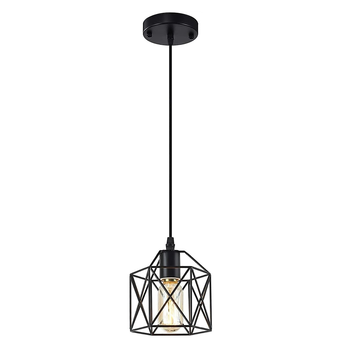 NAANN Black Pendant Light, Farmhouse Rustic Vintage Hanging Lamp Industrial Metal Mini Cage Pendant Lighting Fixture for Kitchen Island Bedroom Hallway, E26 Base