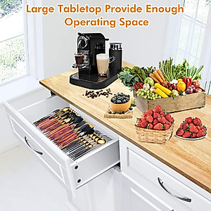 Pliwier Kitchen Island Cart on Wheels with Cabinet, Rubberwood Countertop, Lockable Casters, Adjustable Shelves, Kitchen Storage Islands for Dining Room, L48xW18xH36 Inches, Easy Assembly