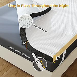 YITAHOME Memory Foam Mattress Topper Queen, 3 Inch Gel Firm Bed Toppers, Breathable Soft Vents Holes Mattress Pad with Removable Washable Cover