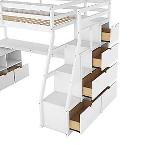 CITYLIGHT Twin Size Loft Bed with Desk and Stairs, Wooden Twin Loft Bed with 7 Drawers and 2 Shelves,Loft Bed with Storage and Stairs for Girls Boys Teens,White
