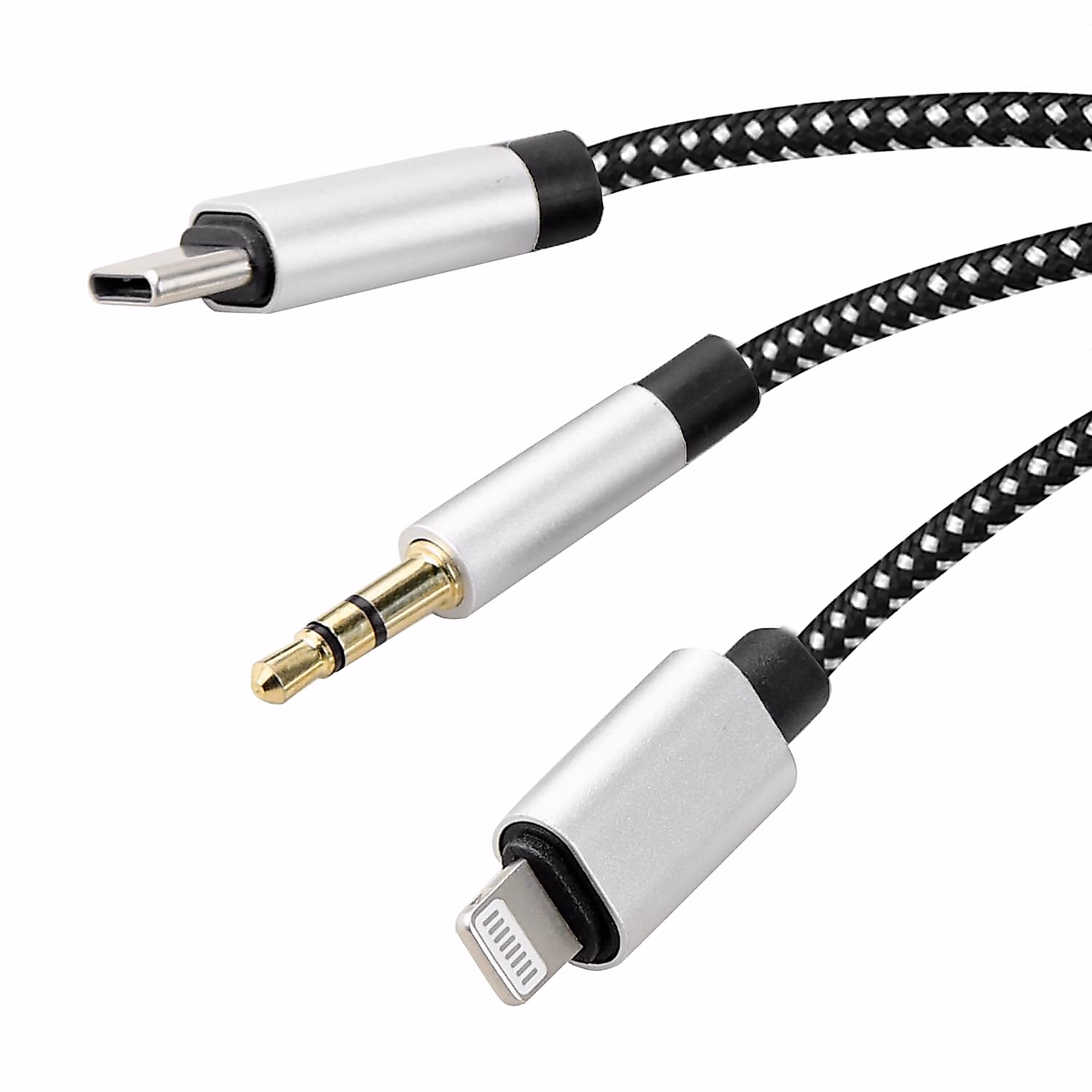 Meamaz 4.26FT MFi Certified Lightning to 1/4 Inch Audio Adapter Cable, Within 1/4 to USB C, AUX to TS Adapter, 3-in-1 Stereo 1/4 Cable for Headphone AMP(Compatible with iPhone)