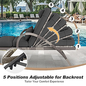 MEISSALIVVE Outdoor Lounge Chairs Set of 2, Pool Lounge Chairs with Adjustable 5 Position Backrest & Leg Support, PE Rattan Chaise Lounge Patio Chairs for Backyard Porch Deck (Grey)
