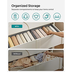 SONGMICS Set of 2 Large Size Wardrobe Clothes Organizers, 6-Compartment Foldable Drawer Organizers with Handles, 16.5 x 11.8 x 6.7 Inches, for Pants, Sweaters, Jeans, Dove Gray URUS009G02