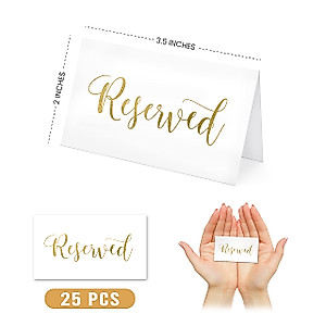 25 Gold VIP Reserved Sign Tent Place Cards For Table at Restaurant, Wedding Reception, Church, Business Office Board Meeting, Holiday Christmas Party, Printed Seating Reservation Accessories DIY Seat
