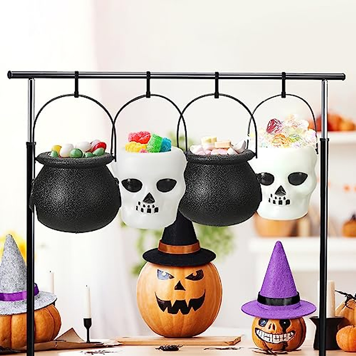 12 Pcs Halloween Mini Witch Hats Candy Cauldron Mini Broom Witch Craft Miniatures Wizard Accessory for Halloween Decorations (Novel Style)