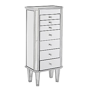 SEI Furniture Mirrored Jewelry Armoire Southern Enterprises Margaux MirroredArmoire, Silver, (AMZ2157SJ)