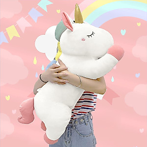 ARELUX 24in Cute White Giant Stuffed Unicorn Plush:Soft Animal Hugging Pillow Unicorn Stuffed Animal, Big Body Plushie,Large Unicorn Room Decor Friends Family Member