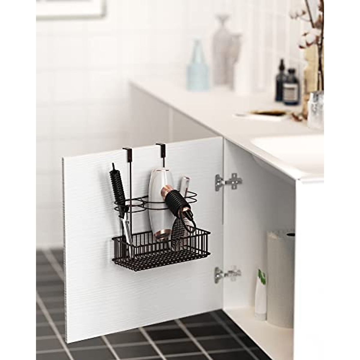 ULG Hair Dryer Holder, Hair Tools Organizer, 3 Adjustable Heights, Hair Care & Styling Tool Holder for Bathroom, Over Cabinet, Wall-Mounted, for Hair Dryer, Curling Wand, Hair Straightener, Bronze