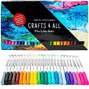 Crafts 4 All Fabric Pens for Clothes - Pack of 24 No Fade, Fabric Markers Permanent For Clothes - No Bleed, Machine Washable Shoe Markers for Fabric Decorating - Laundry Marker, Erases Stains Easily