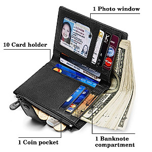 Reocahoo Small Wallets for Women Small Bifold Wallet with Coin Pocket Card Holder Wallet with ID Window Black