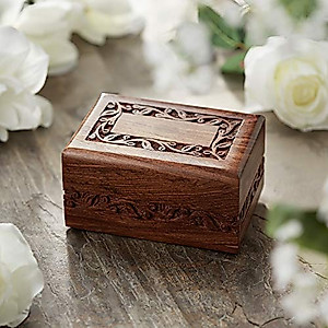 Reminded Rosewood Hand-Carved Urn Box Cremation Memorial with Velvet Bag - Small