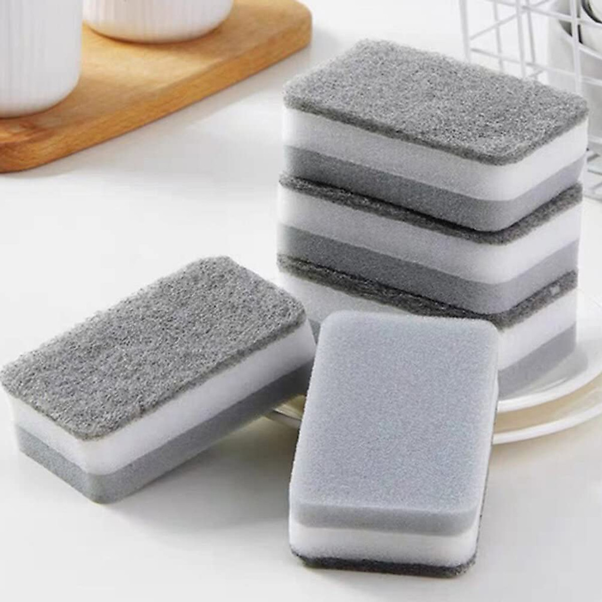 LIGHTAOTAO 10pcs Sponge Scouring Pad Scrub Sponges Kitchen Dishwashing Pad Reusable Kitchen Sponge Cookware Washing Sponges Dish Cleaning Sponge Soap Control Brush Kitchen Scrub Double Sided