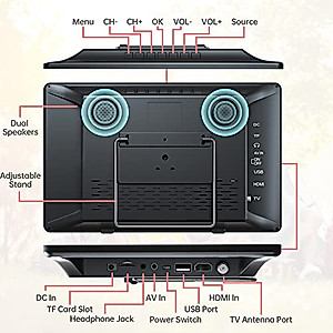 14 inch Portable TV with Antenna, DESOBRY Portable Small TV with ATSC Tuner, Rechargeable Battery Operated Mini TV LCD Monitor 1080P,Built-in TV Stand,HDMI Input,USB,AV In,Supports Camping,Kitchen,Car
