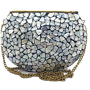 Women/Girls Bridal metal Sea shell clutch party sling bag Ethnic Indian Handmade mosaic metal bag