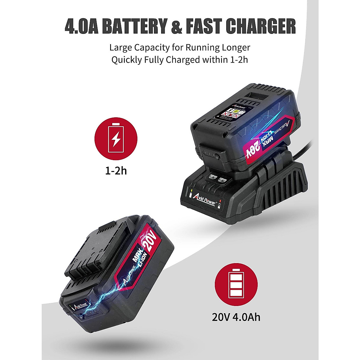 AVID POWER 20V Cordless Angle Grinder w/4.0A Battery & Fast Charger Bundle with 20V Cordless Impact Wrench w/Max Torque 330 ft lbs (450N.m)
