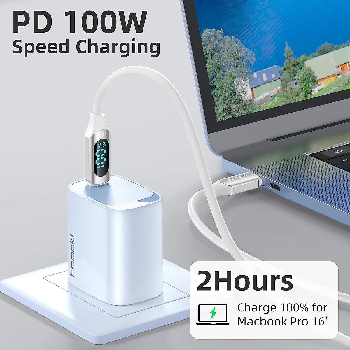 6.6FT 100W USB C Cable 6FT USB C to USB C Cable PD Fast Charging Silicone Type-C Cable with LED Display for MacBook Pro 13 16 MacBook Air 13 15