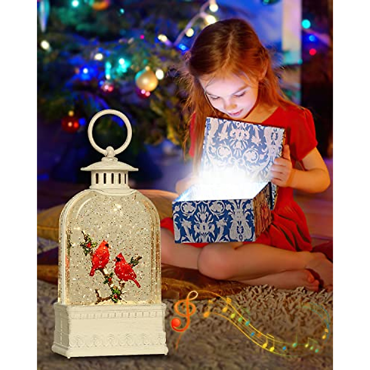 Christmas Cardinal Snow Globes,Musical Lighted with 6H Timer Swirling Glitter, Christmas Decoration Snow Globe Lantern, Red Bird Cardinal Gifts Christmas Decoration Indoor for Home