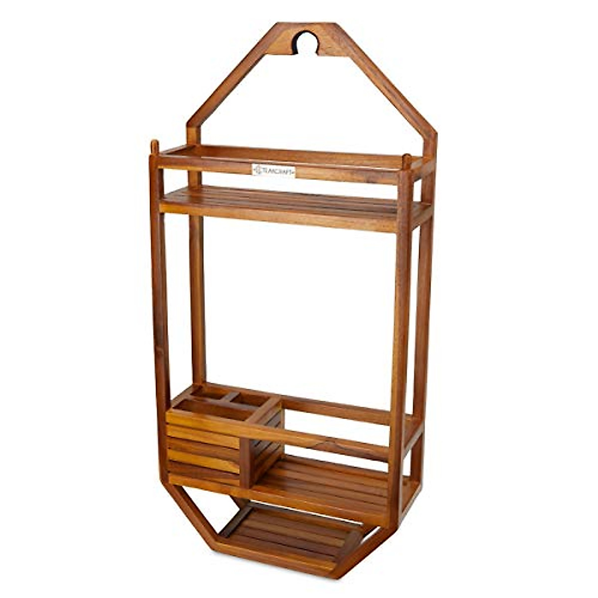 TeakCraft Teak Shower Caddy, Shower Organizer For Bathroom, Non Slip, Indoor and Outdoor, Hanging Shower Organizer, Showerhead, 3 Shelf, The Thoren